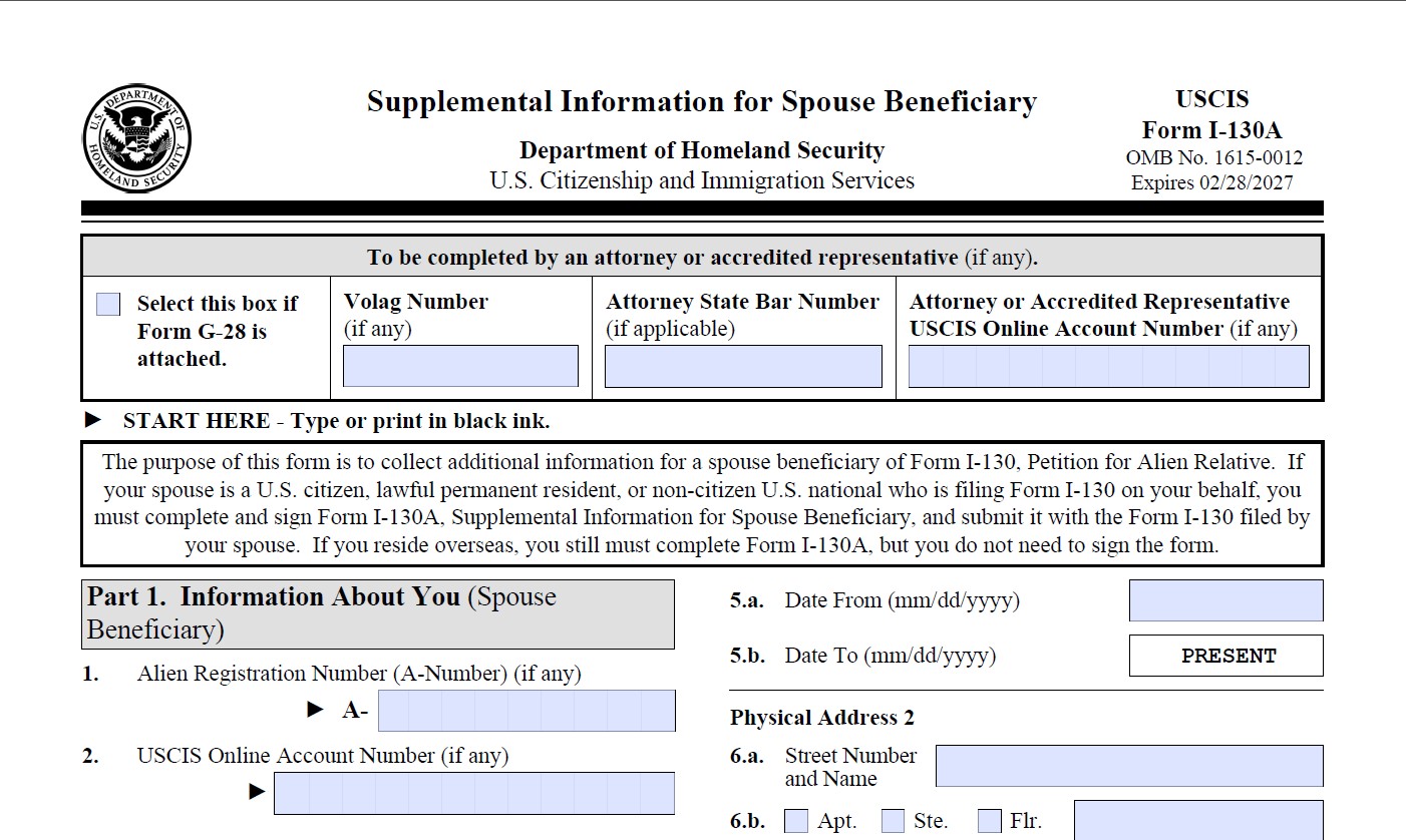 What is a Form I-130A? Information for Spouse Beneficiary